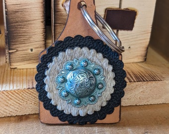 Distressed Leather Concho Keychain - Etsy