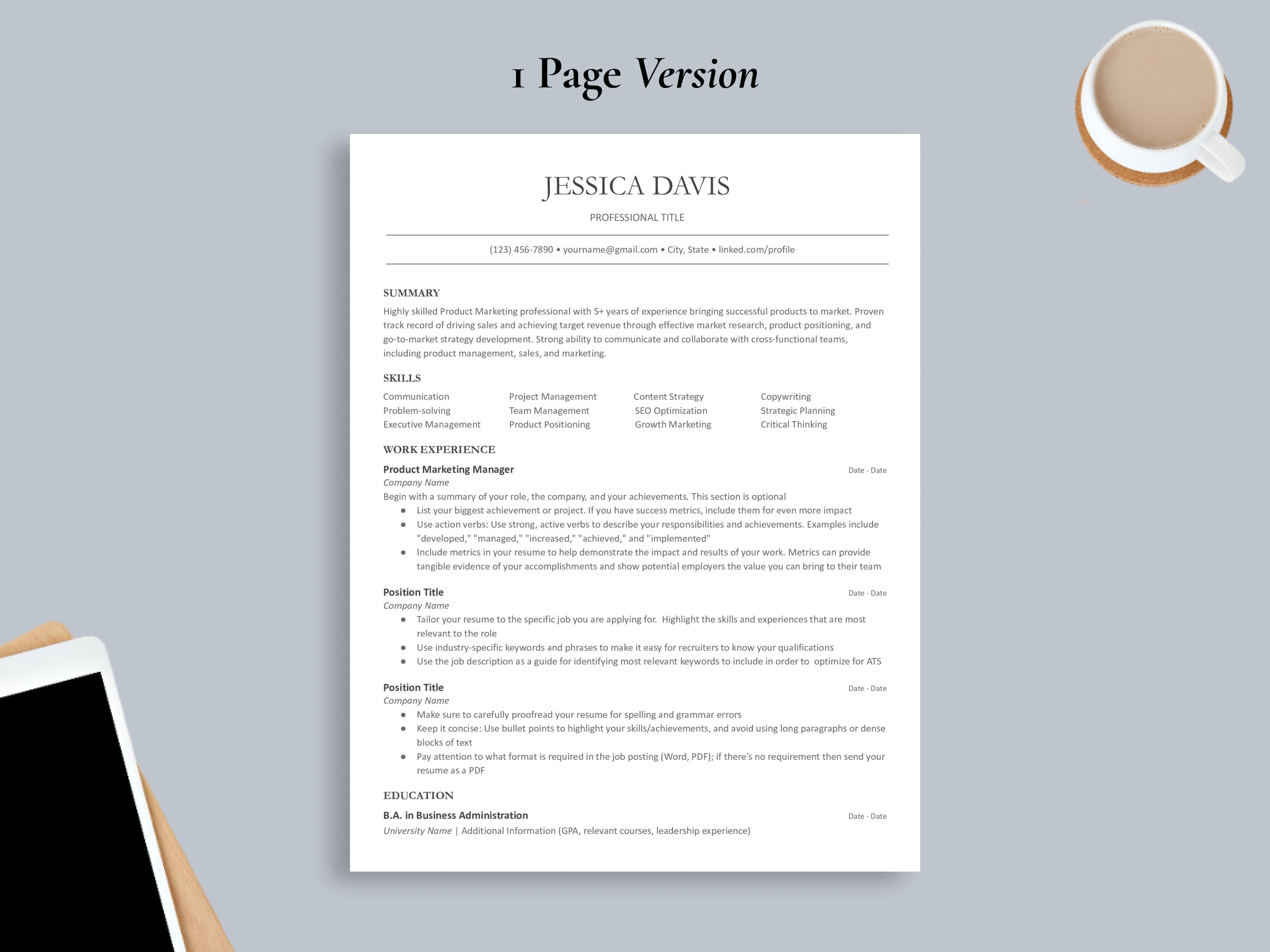 ATS Friendly Resume Template for Google Docs, Word, and Pages, 1 and 2 ...