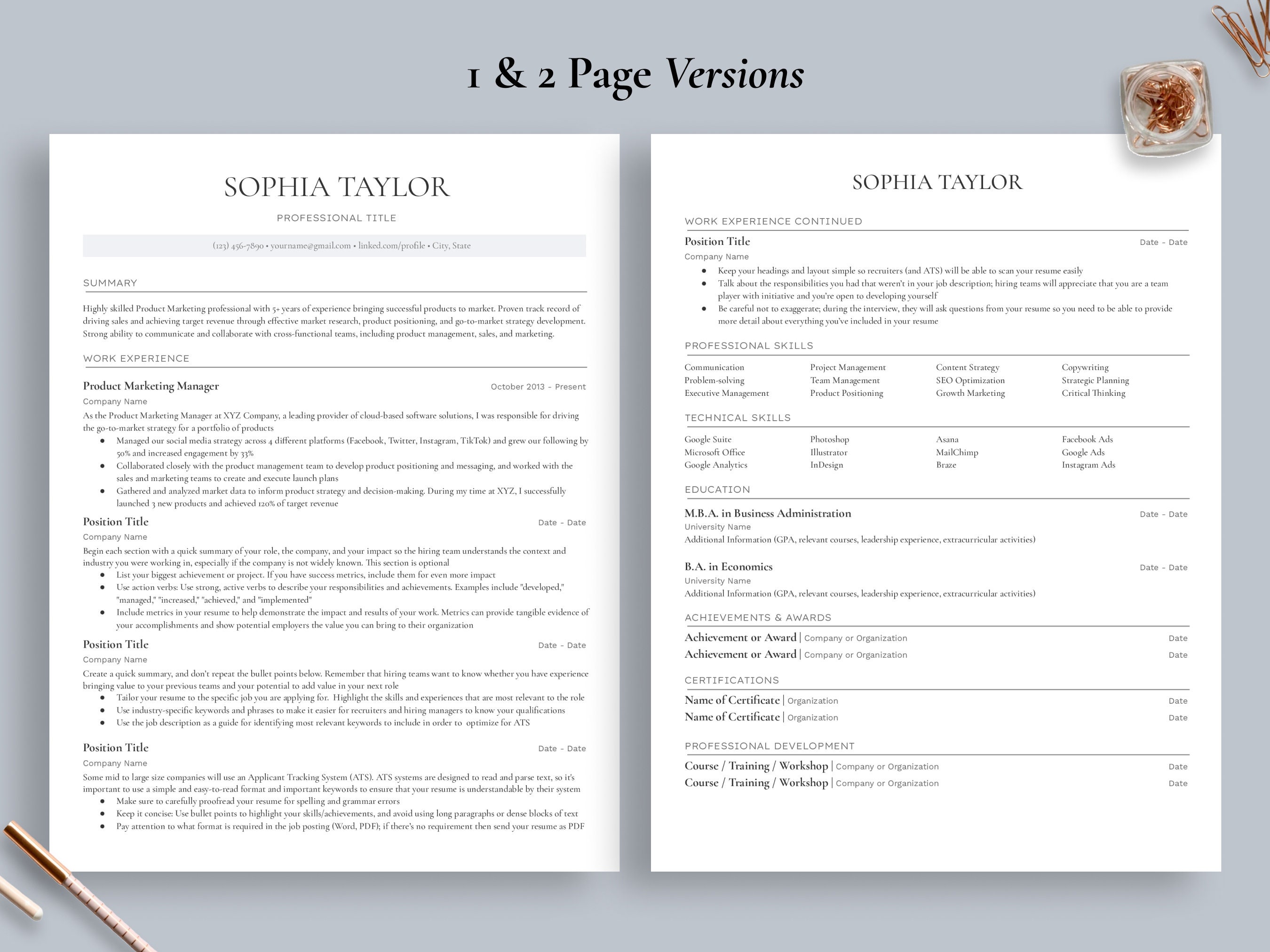 Resume Template for Google Docs, Word & Pages, Modern and Clean Design ...