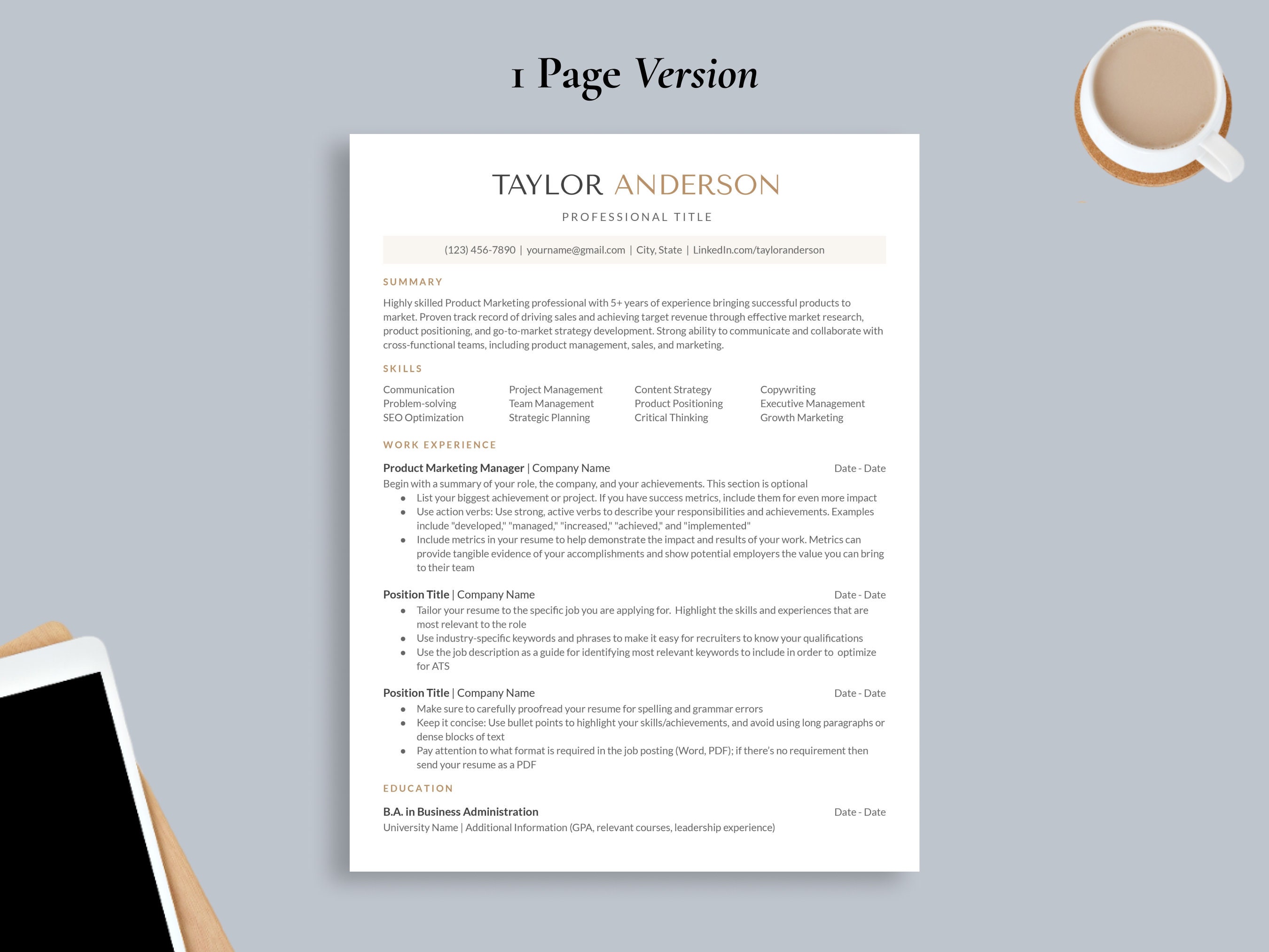 Google Docs Resume Template, Word and Pages Resume, CV Template, Basic ...