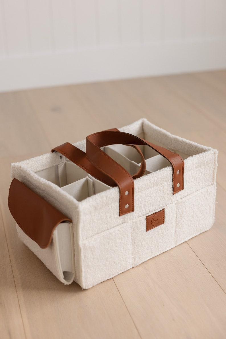NEW Teddy Cloth Nappy Caddy Diaper Storage Basket Organiser Cream ...