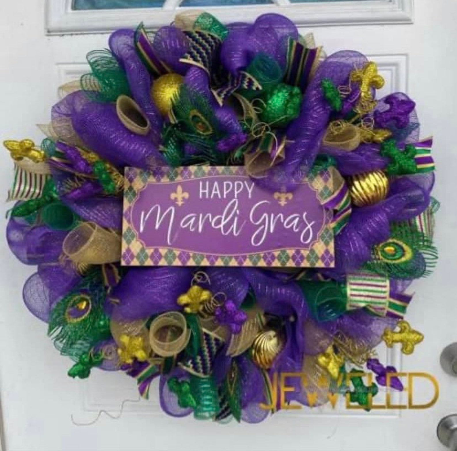 Medium Mardi Gras Wreath Mardi Gras Swag Louisiana Front Door Decor ...