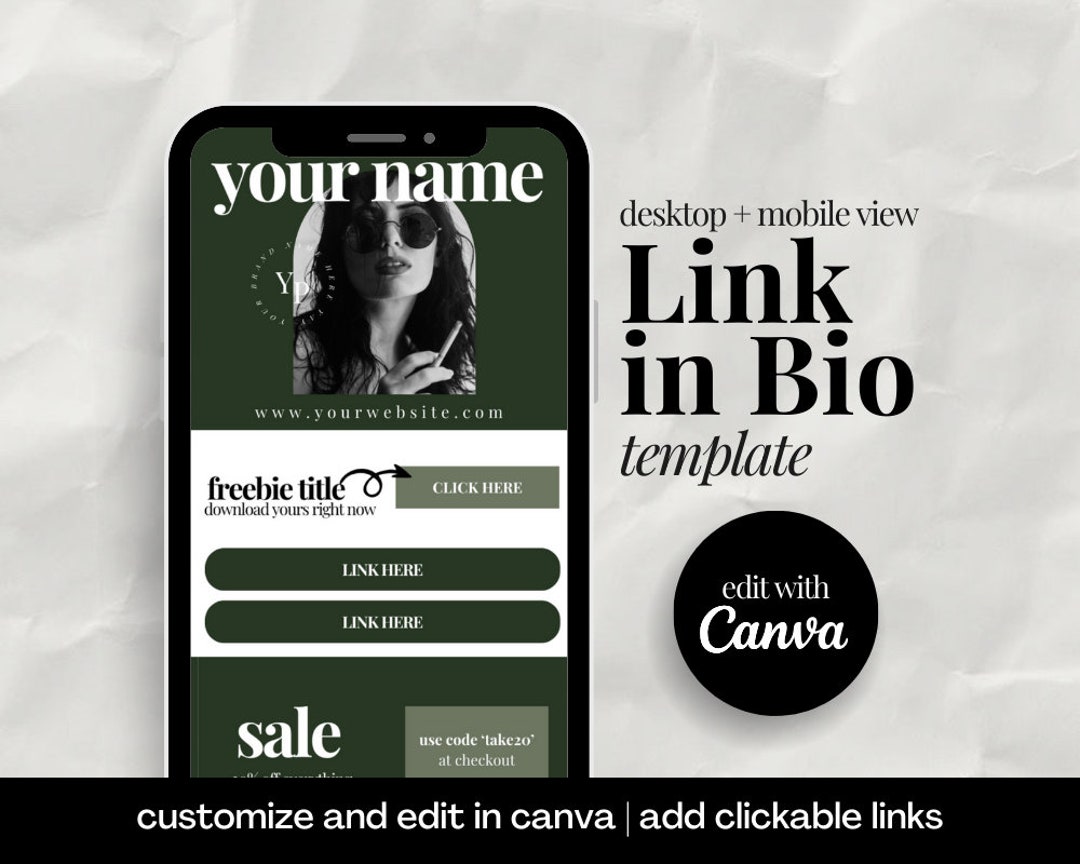 Earthy Green Link in Bio Canva Template: Small Business Website - Etsy