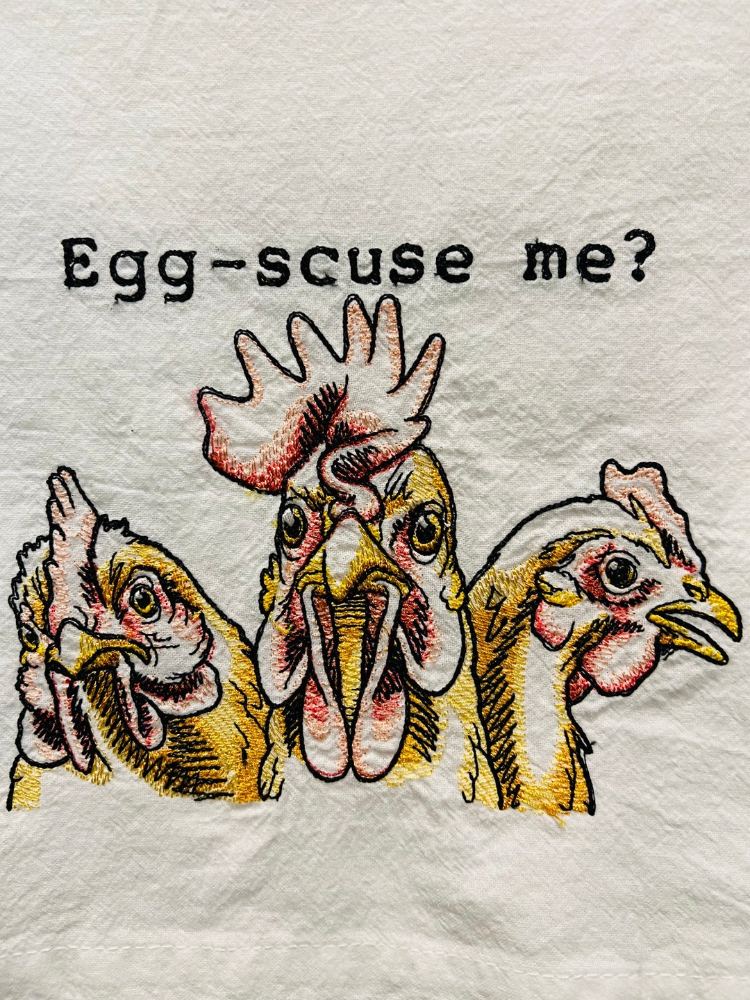 Egg-scuse Me Chicken Dishtowels Spring Mother's Day Gift Embroidered - Etsy