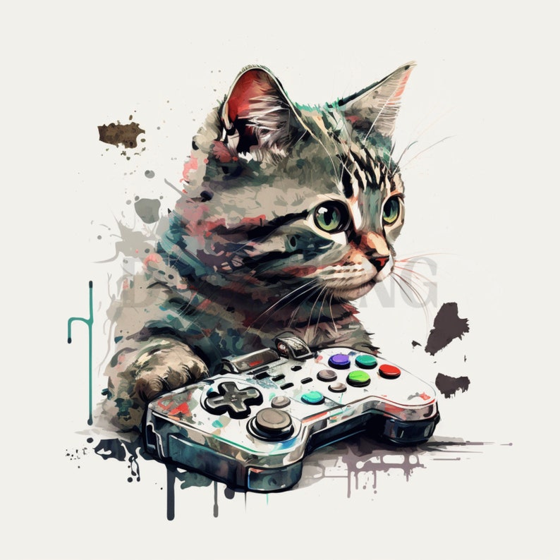 Cute Cat Controller Watercolor Clipart Cat Controller Bundle - Etsy