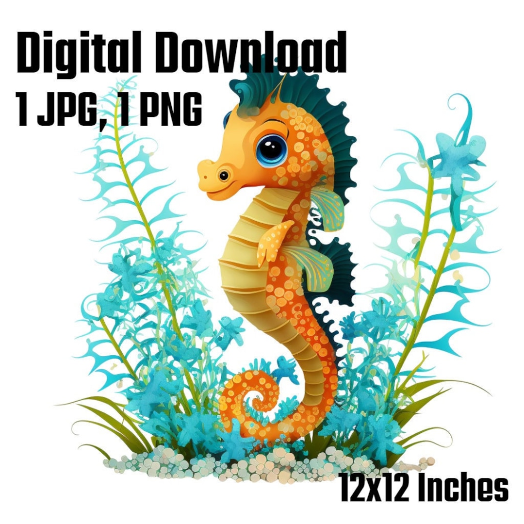 Seahorse Clipart Cute Seahorse Clipart Sea Creature Digital Files Ocean ...