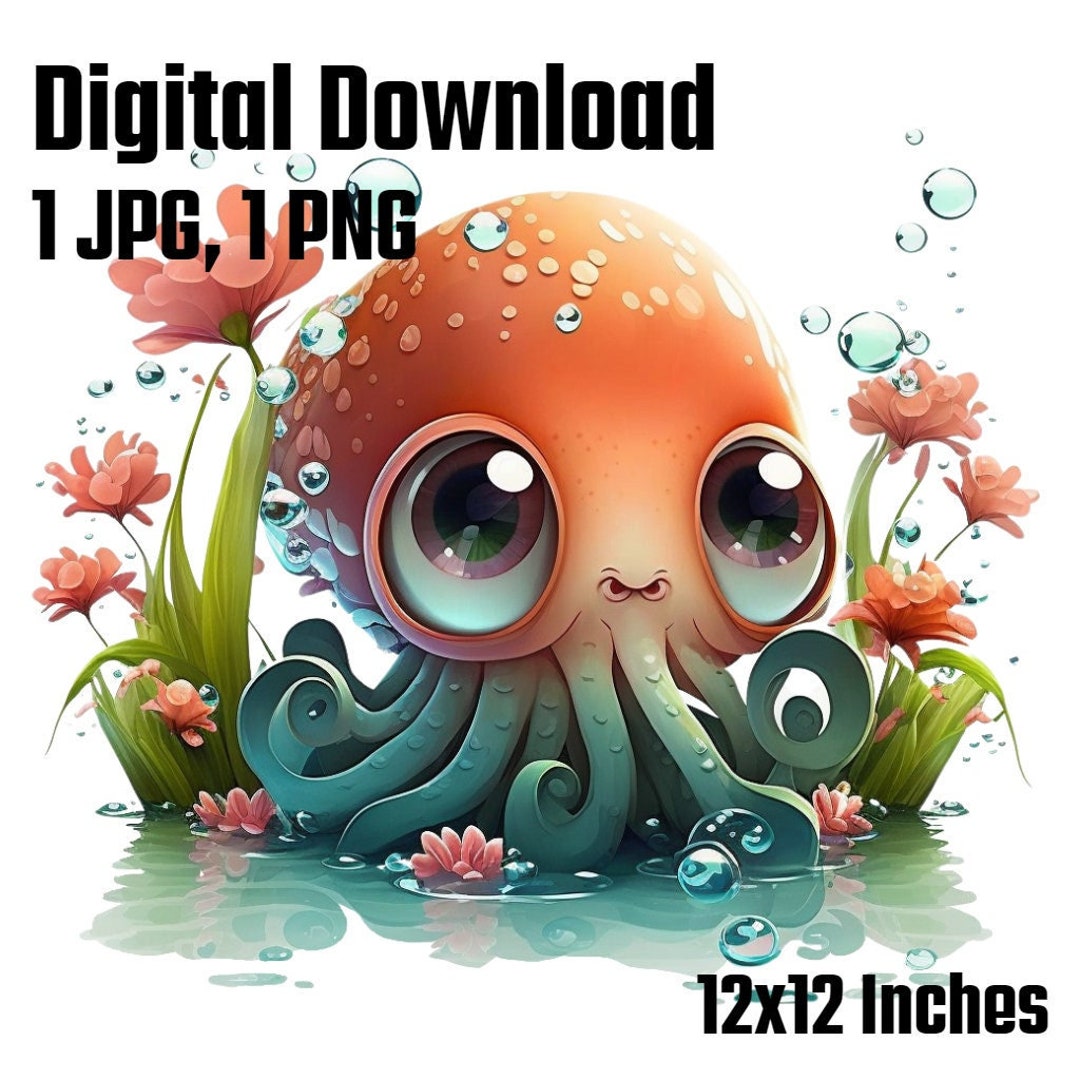 Squid Clipart Cute Squid Clipart Sea Creature Digital Files Ocean ...