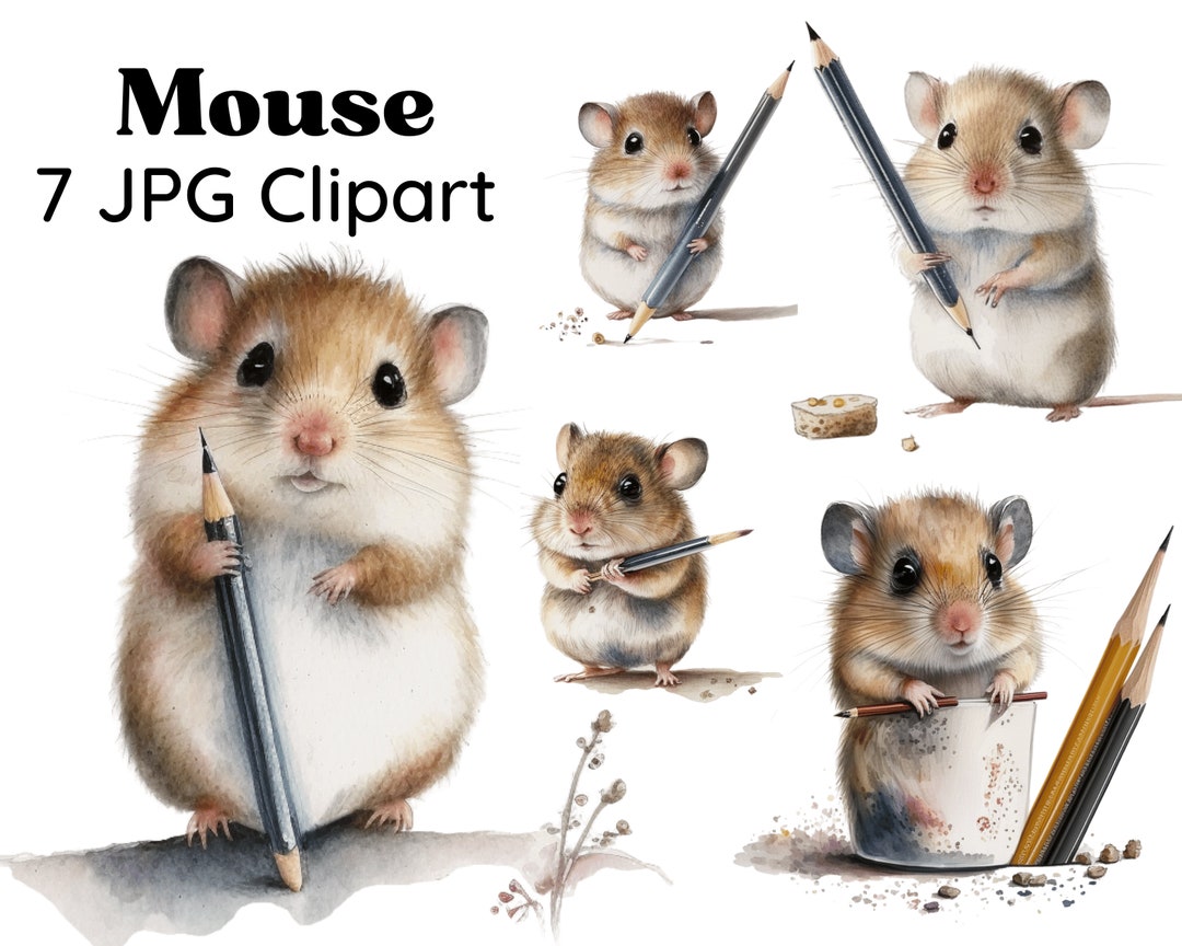Cute Mouse Clipart, 7 Jpgs, Funny Mouse Illustration Clipart, Clipart ...
