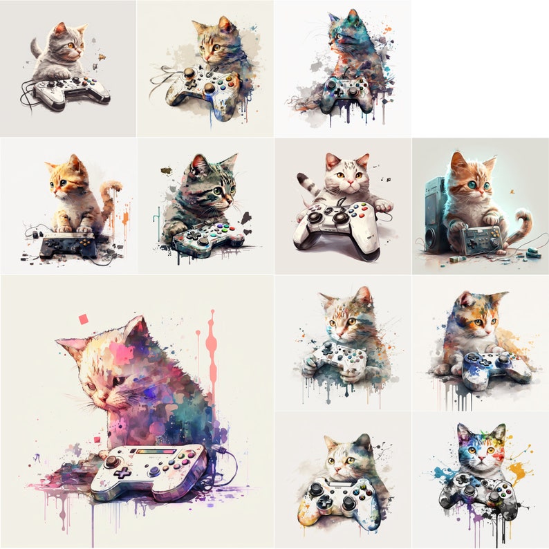 Cute Cat Controller Watercolor Clipart Cat Controller Bundle - Etsy