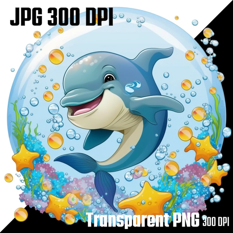 Dolphin Clipart Ocean Animals Clipart Kids Clipart PNG Cute - Etsy