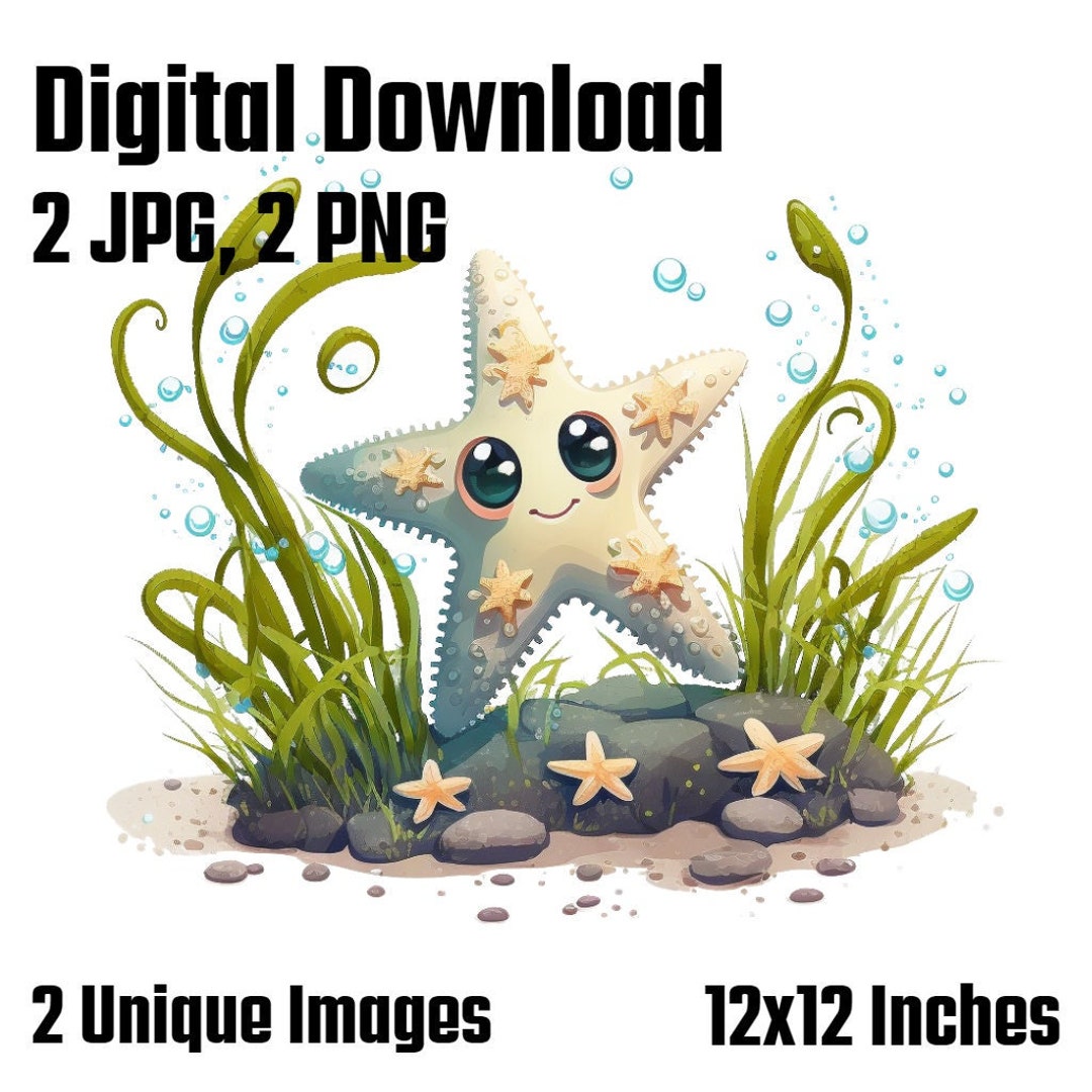 Starfish Clipart Cute Starfish Clipart Sea Creature Digital Files Ocean ...