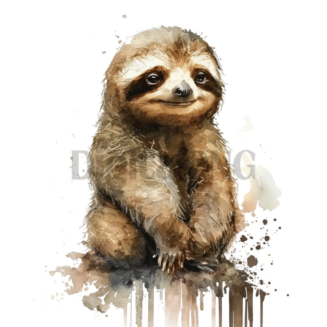 Happy Sloth Clip Art Watercolour - 10 High Quality PNG - Happy Sloth ...