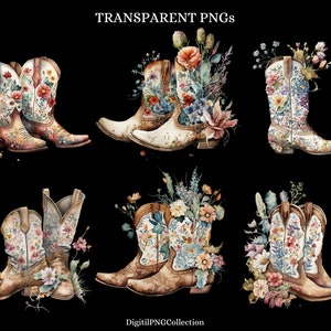 Cowboy Boots Clipart - 20 Transparent Pngs, Sublimation Bundle, Digital ...