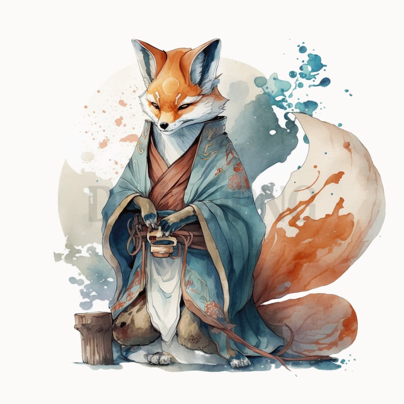 Cute Fox Clipart 2 Fox Wearing Kami Clothing Red Fox Clipart - Etsy