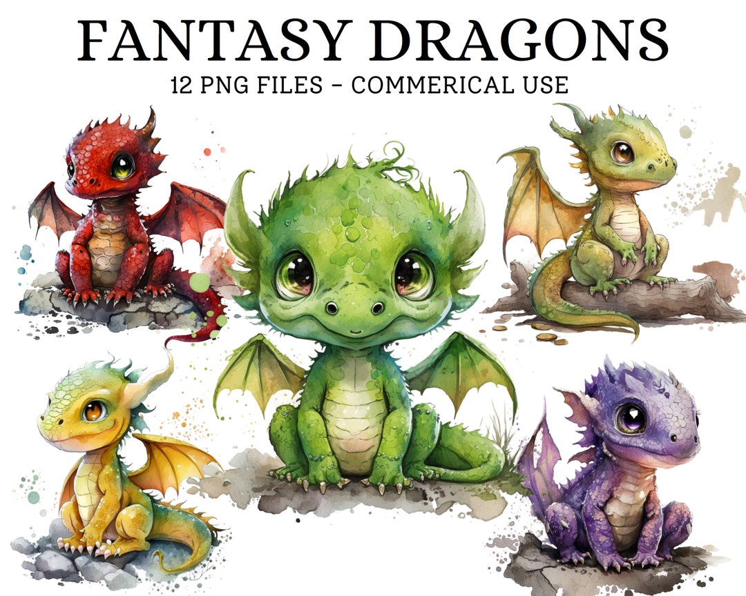 Fantasy Dragon Clipart - 12 Transparent Pngs, Sublimation Bundle ...