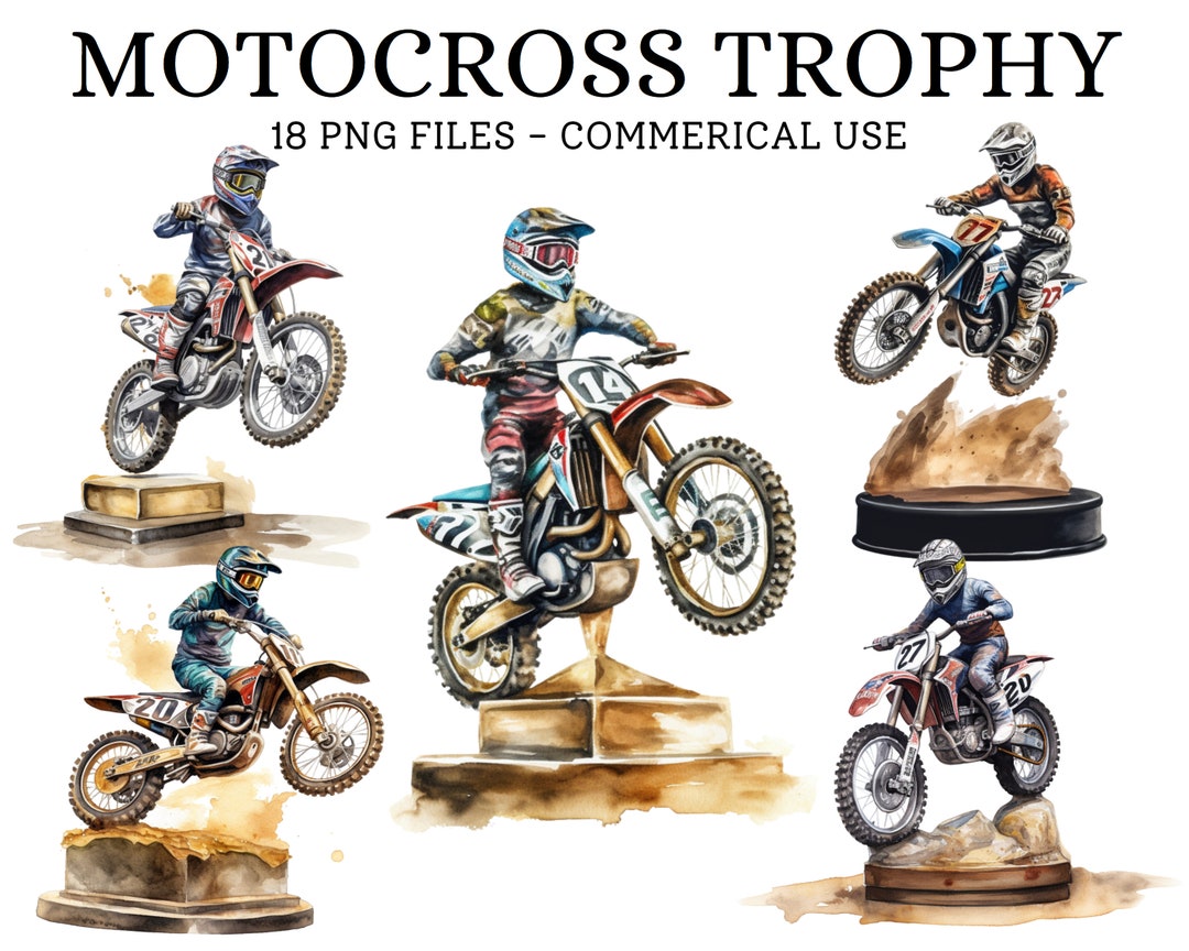 Motocross Trophy Clipart, 18 Transparent Pngs, Sublimation Bundle ...