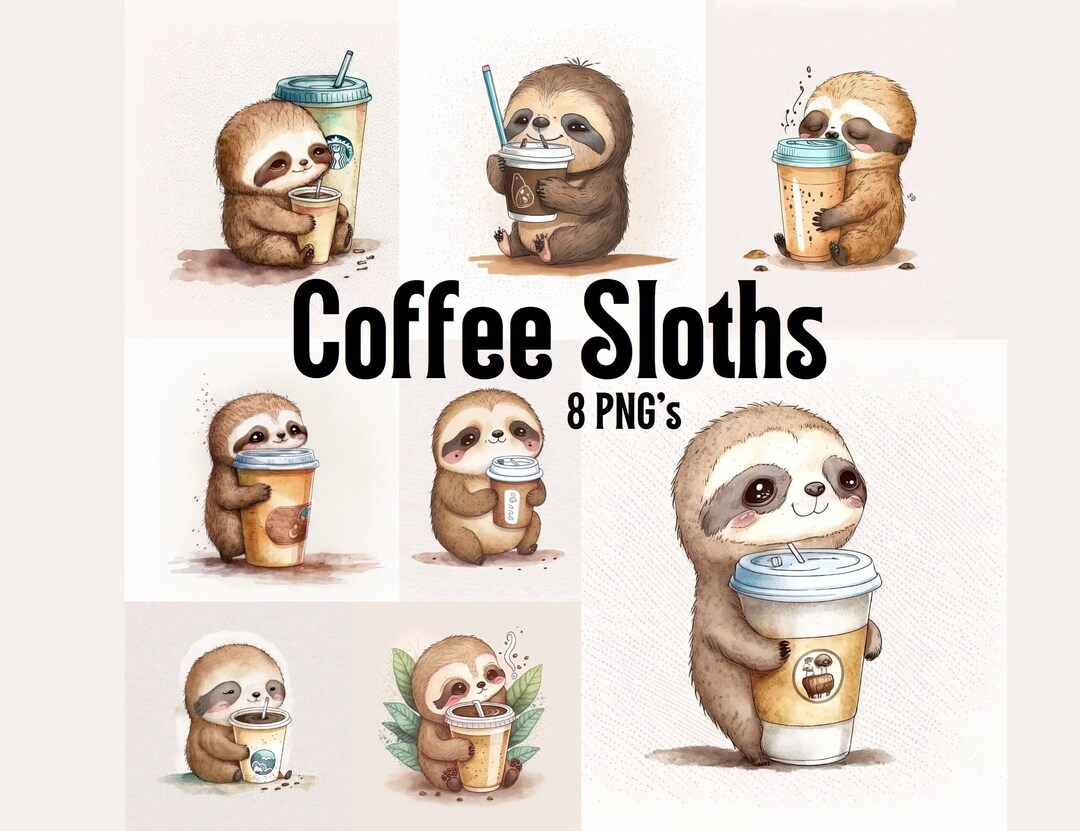 Cute Sloth PNG - Sloth Coffee PNG Illustration - Sloth Watercolor - PNG ...