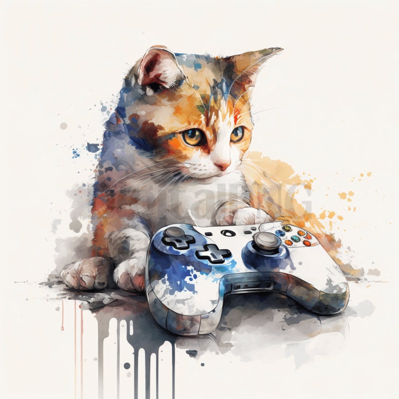 Cute Cat Controller Watercolor Clipart Cat Controller Bundle - Etsy