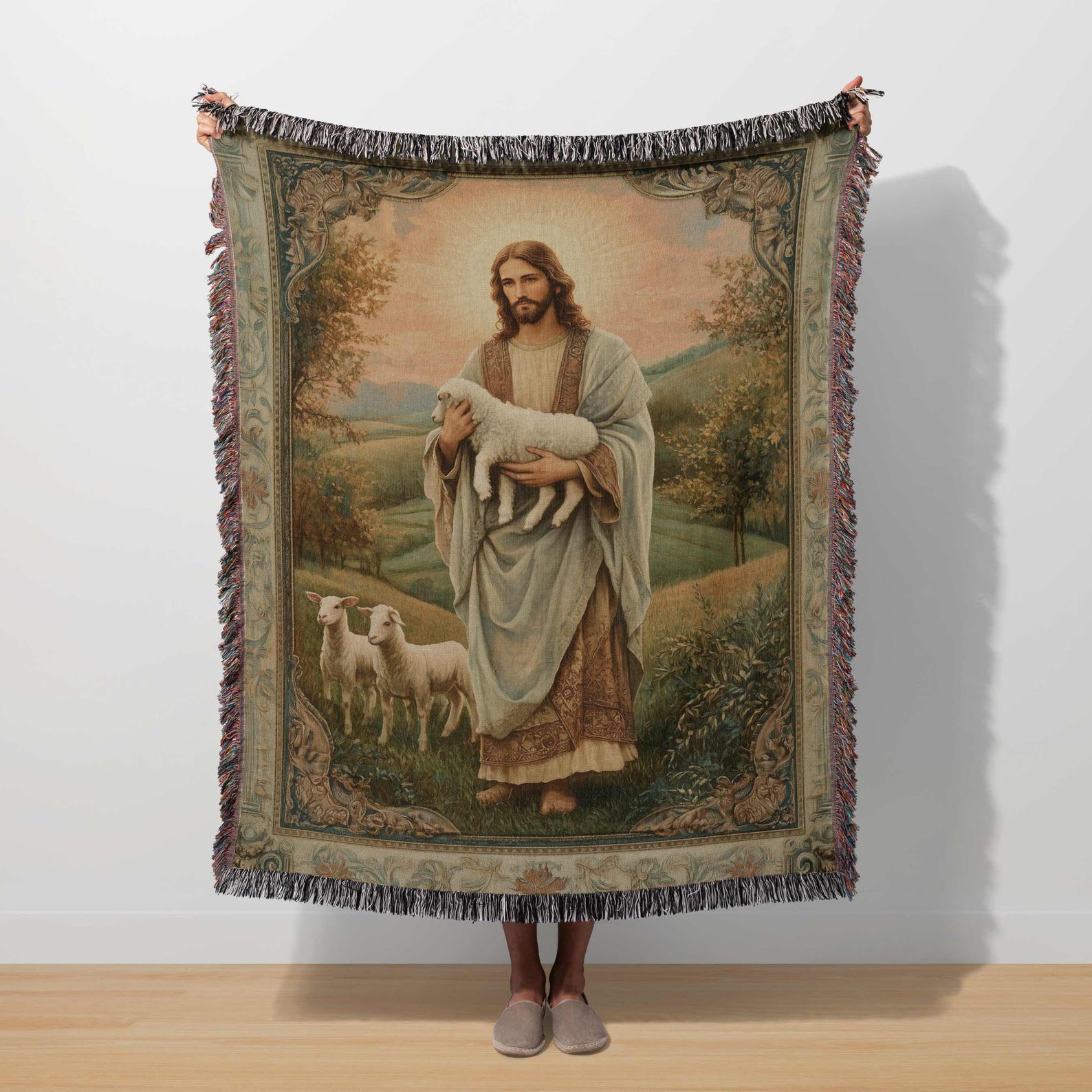 Christian Blanket Jesus Woven Throw Religious Tapestry Lord Lamb ...