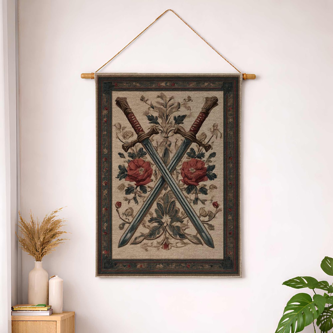 Medieval Sword Woven Tapestry, Regal Tapestry, Gothic Floral Decor ...