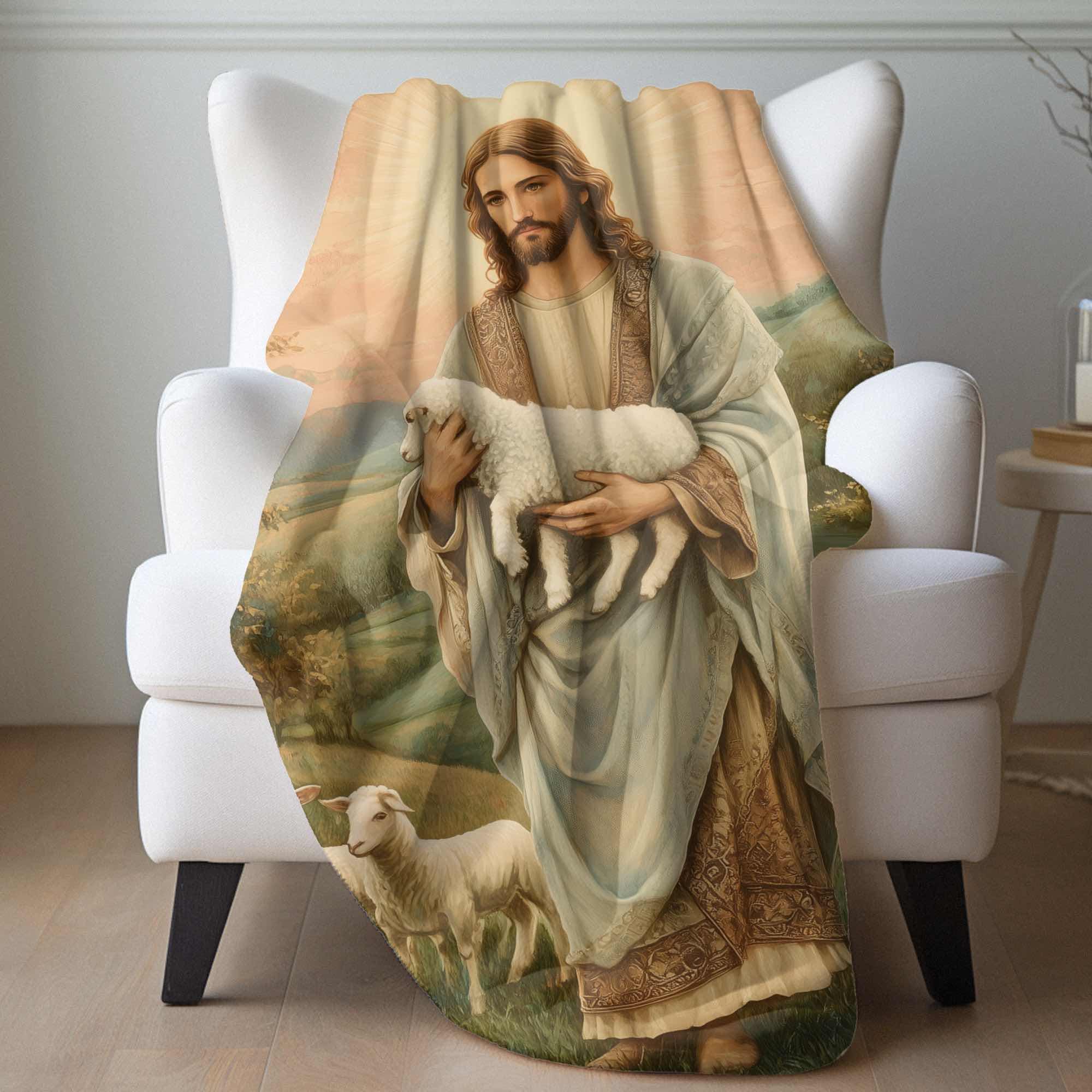 Christian Blanket Jesus Woven Throw Religious Tapestry Lord Lamb ...