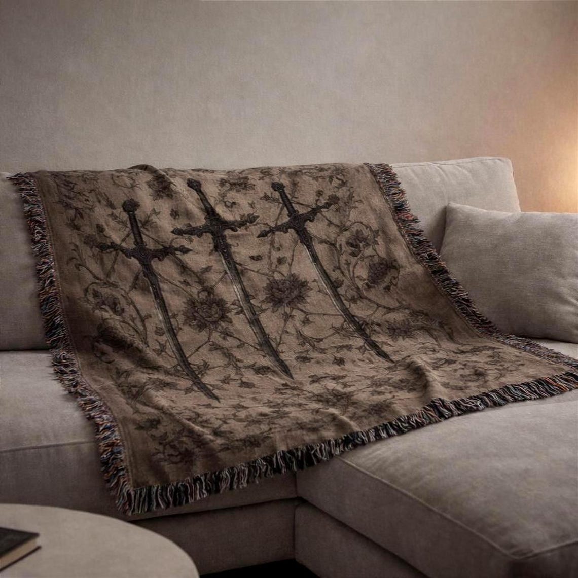 Medieval Sword Tapestry Gothic Woven Blanket Floral Swords Throw ...
