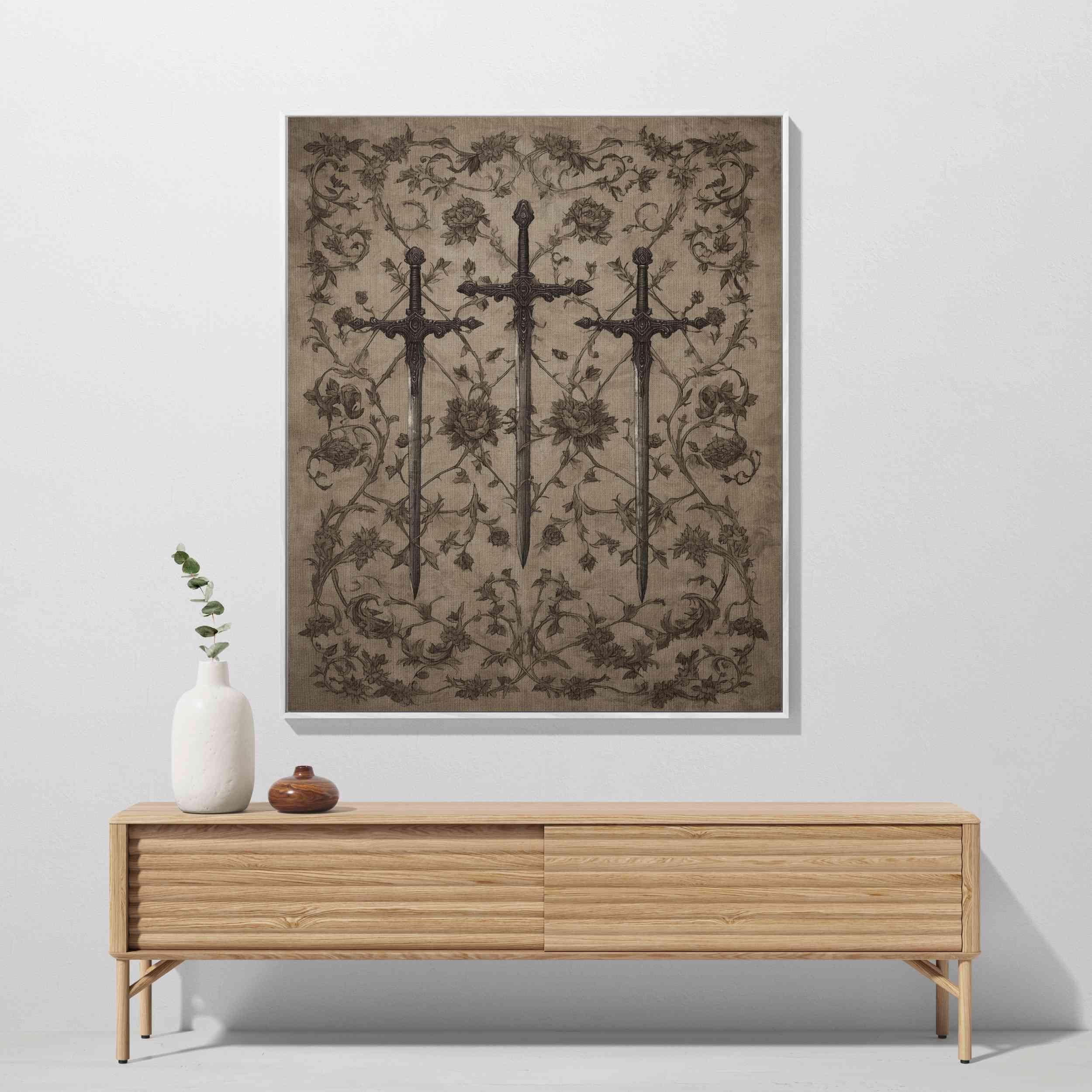 Medieval Sword Tapestry Gothic Woven Blanket Floral Swords Throw ...