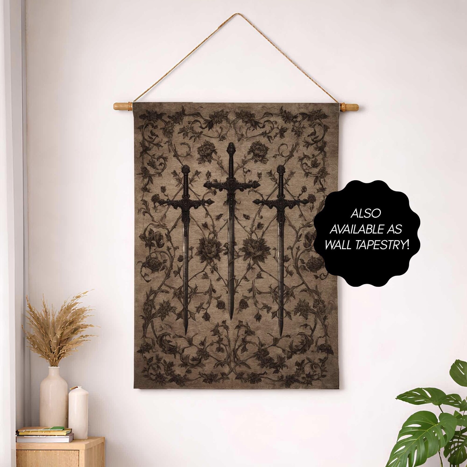 Medieval Sword Tapestry Gothic Woven Blanket Floral Swords Throw ...