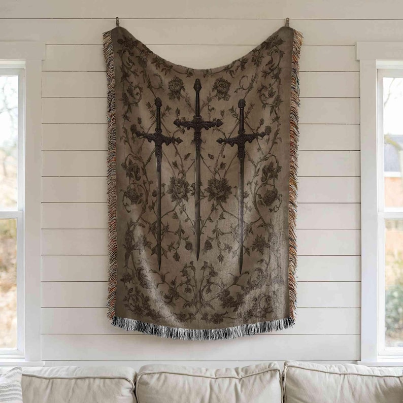 Medieval Sword Tapestry Gothic Woven Blanket Floral Swords Throw ...