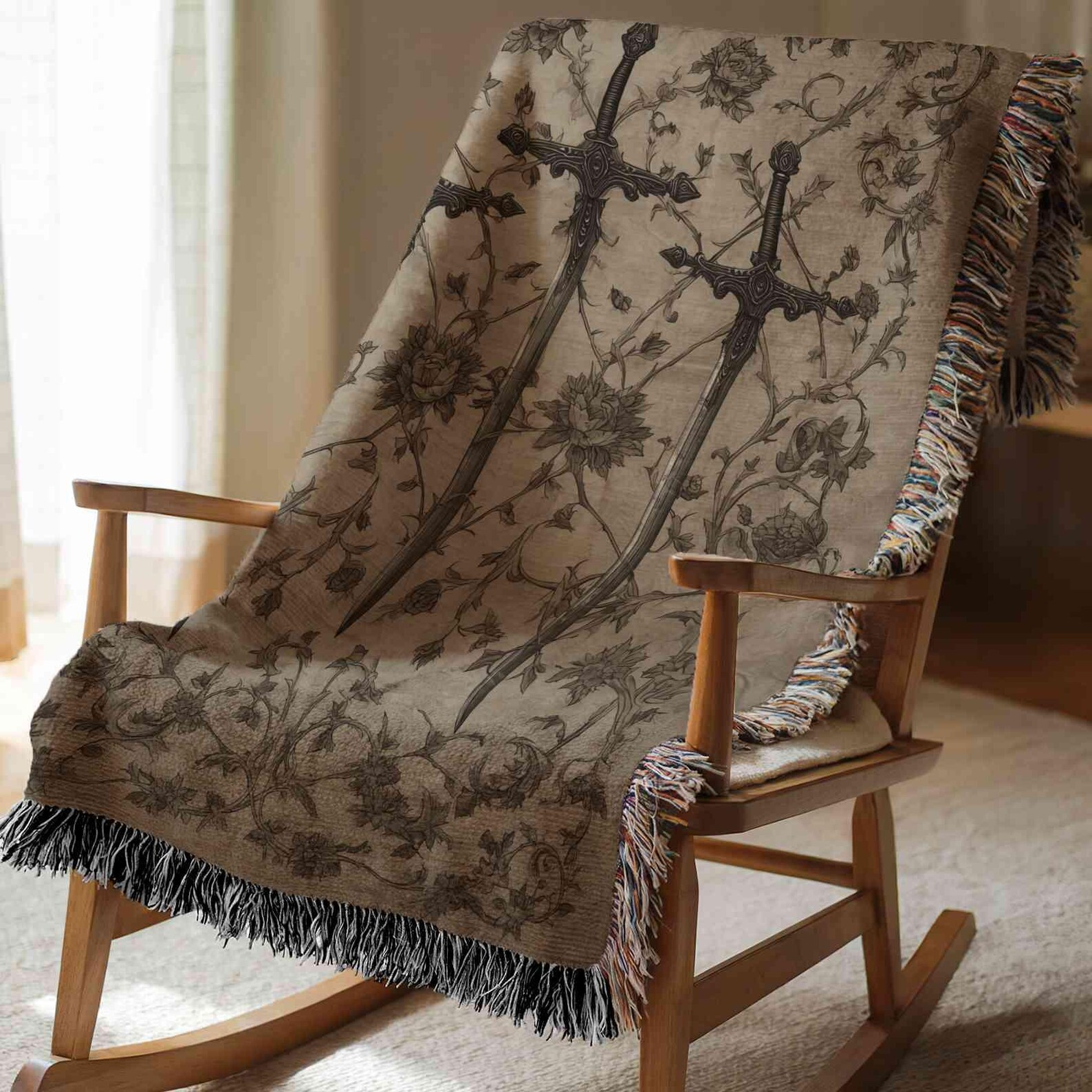 Medieval Sword Tapestry Gothic Woven Blanket Floral Swords Throw ...