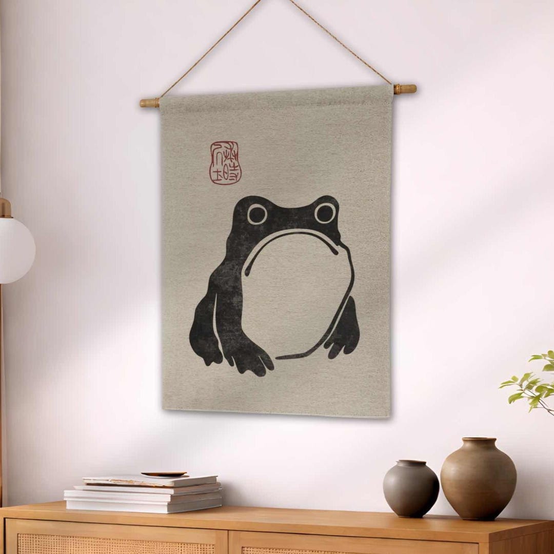Matsumoto Hoji Unimpressed Frog, Japanese Wall Art Tapestry, Woven Wall ...