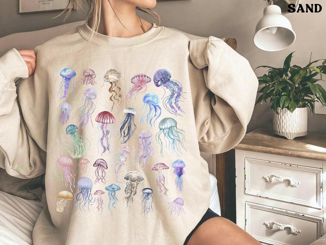 Marine Life Sweatshirt Jellyfish Sweater Sealife Crewneck Jelly Fish ...