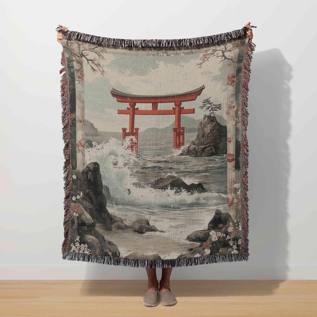Japanese Landscape, Japandi Tapestry, Japan Shinto Shrine, Torri Gate ...