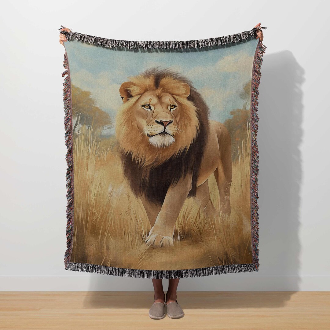 Lion Woven Blanket Savanna Lion Tapestry African Wildlife Throw Safari ...