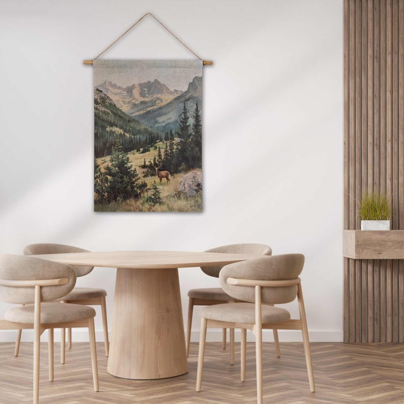 Rocky Mountain National Park Woven Tapestry, Vintage Alpine Landscape Wall Hanging, Oil Painting ...