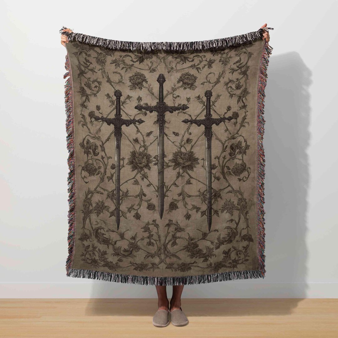 Medieval Sword Tapestry Gothic Woven Blanket Floral Swords Throw ...