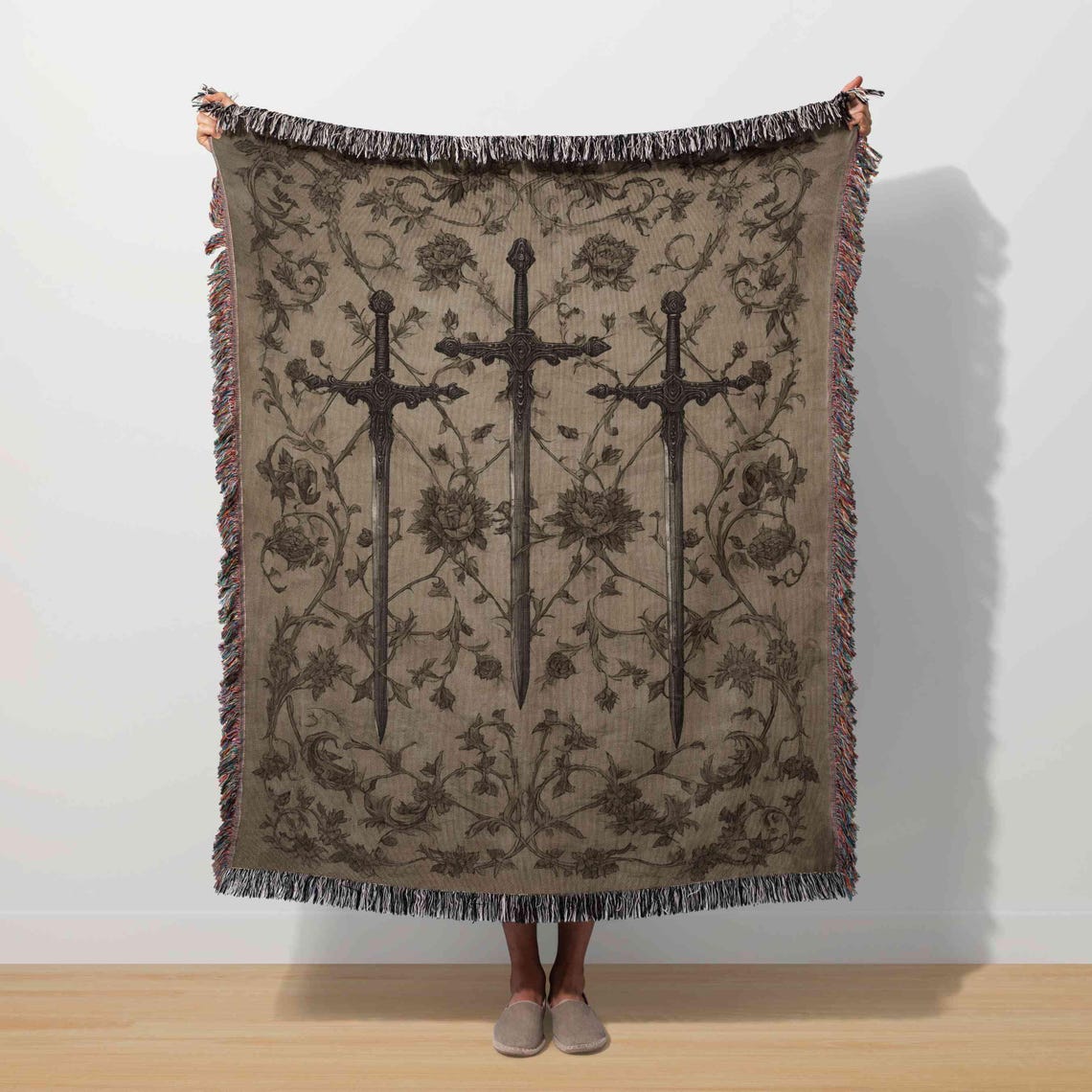 Medieval Sword Tapestry Gothic Woven Blanket Floral Swords Throw ...