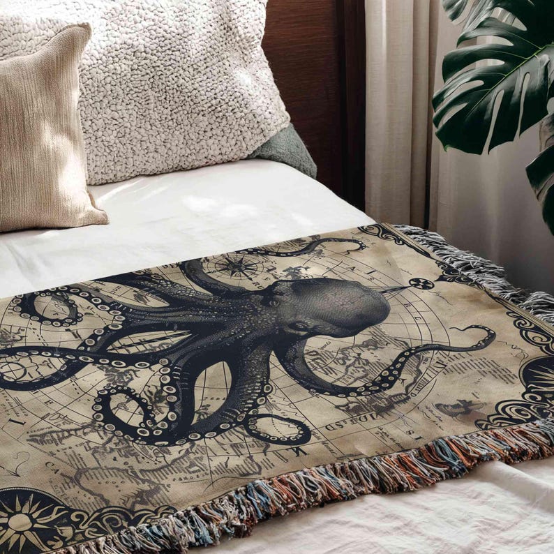 Kraken Woven Blanket, Cryptid Sea Monster, Octopus Throw, Mythical ...