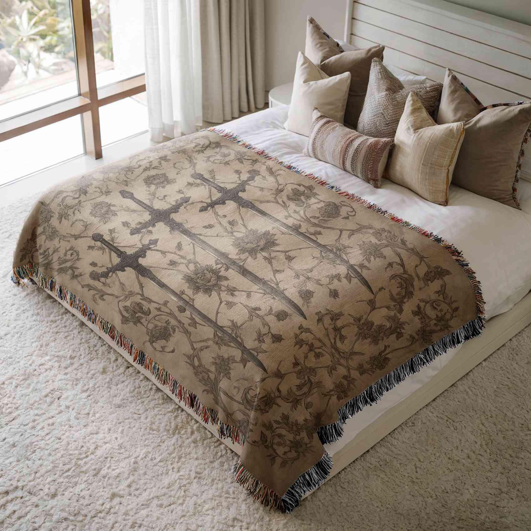 Medieval Sword Tapestry Gothic Woven Blanket Floral Swords Throw ...