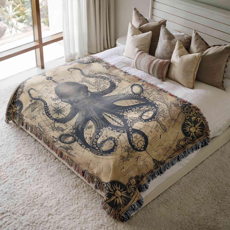 Kraken Woven Blanket, Cryptid Sea Monster, Octopus Throw, Mythical ...