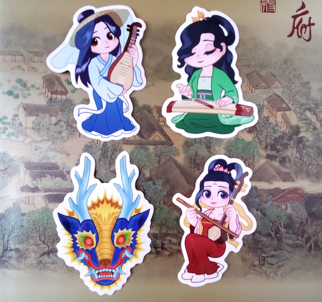 Hanfu Girls and Qilin Head Stickers 3" - Etsy