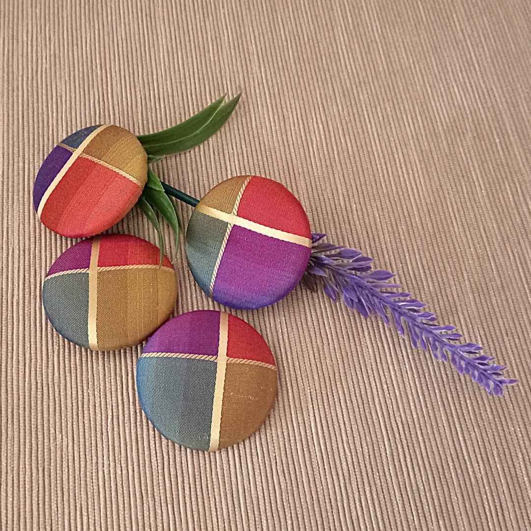 Large 4cm Silk Fabric Covered Buttons - Hand Made Silk Buttons - Unique ...