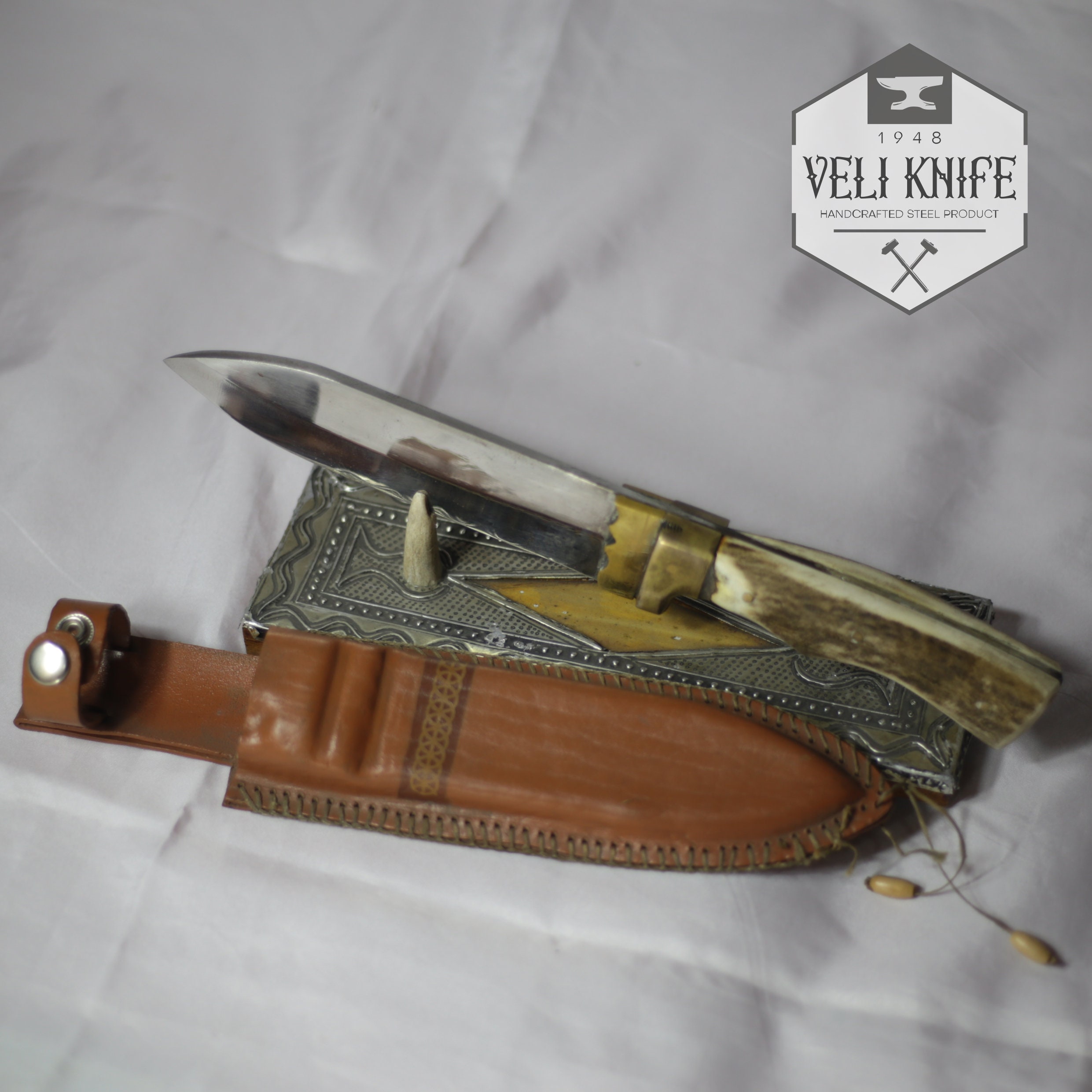 Hunting Knife With Antler Handle Hunting Knife With Deer - Etsy