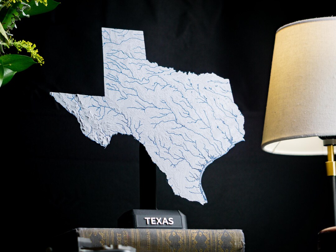 3D-kaart van Texas - topografische staatskaart met rivieren en meren ...