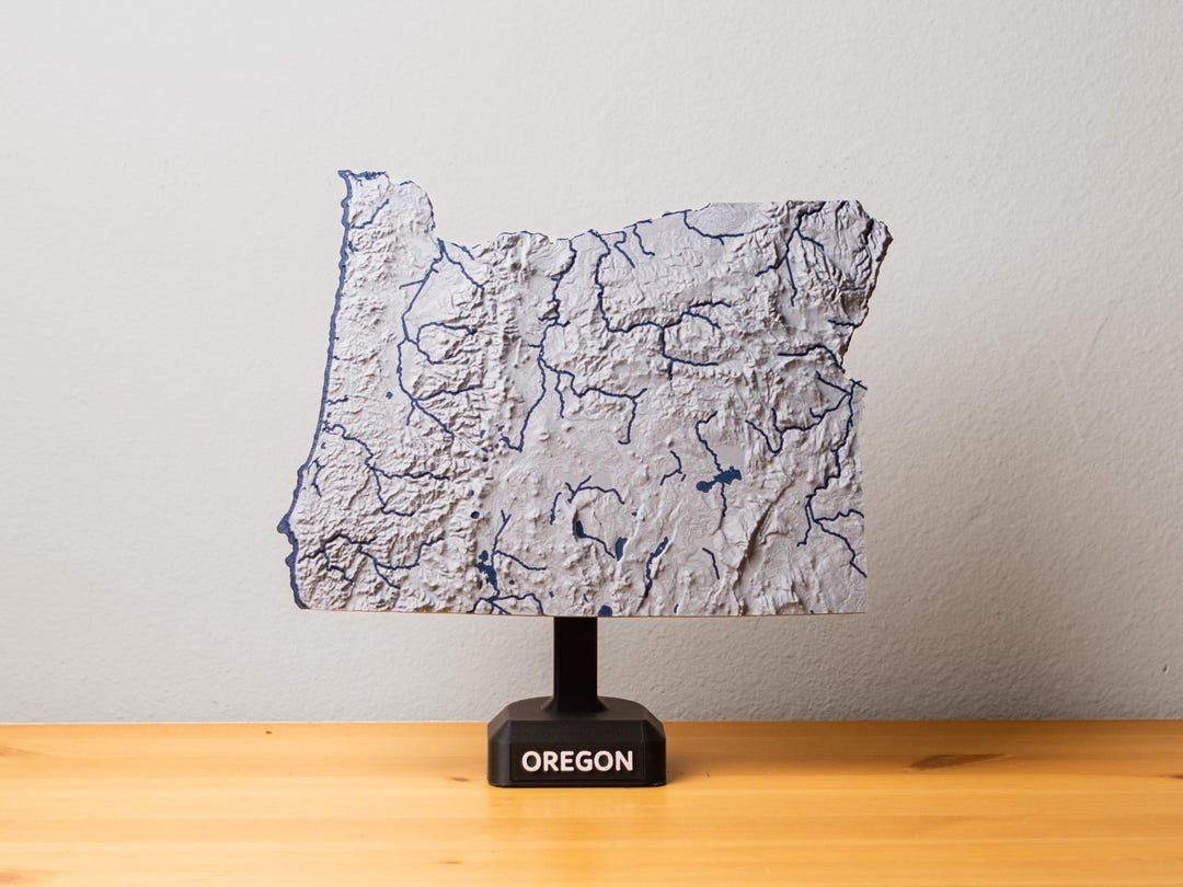 Oregon 3D Map - Topographic State Map With Rivers and Lakes - With ...
