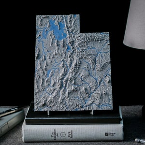 Utah 3D Map - Topographic State Map With Rivers and Lakes - With Stand ...