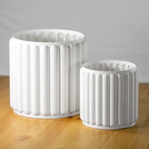 Retro Ribbed Planter, Round Mid-century Modern Style Pot for Plants ...