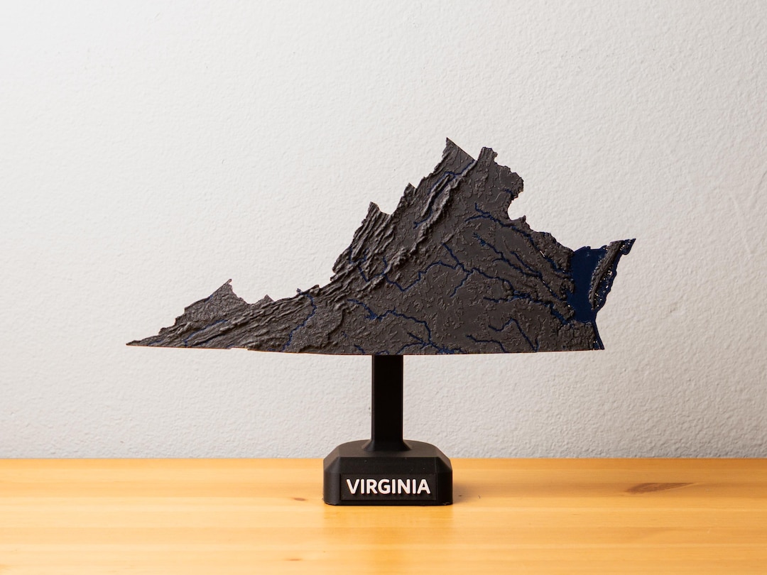 Virginia 3D Map - Topographic State Map With Rivers and Lakes - With ...