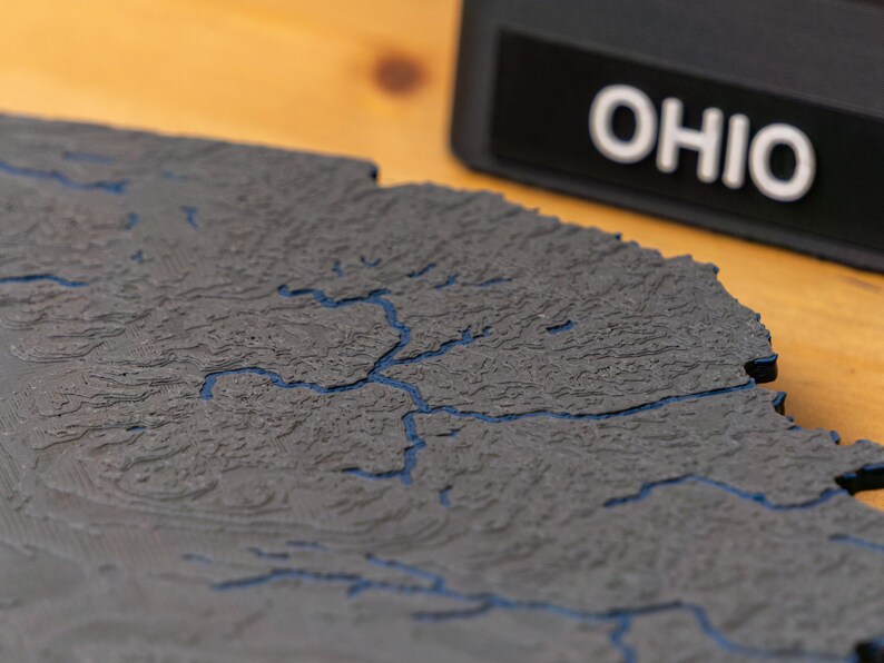 Ohio 3D Map - Topographic State Map With Rivers and Lakes - With Stand ...