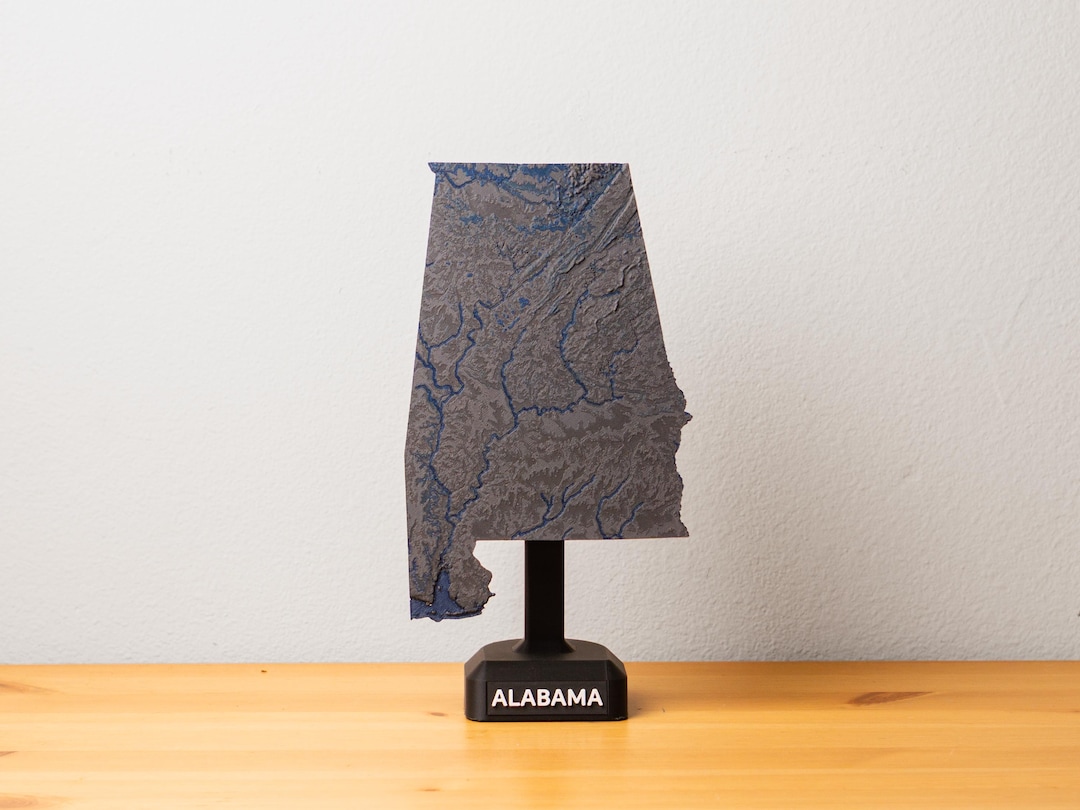 Alabama 3D Map - Topographic State Map With Rivers and Lakes - With ...